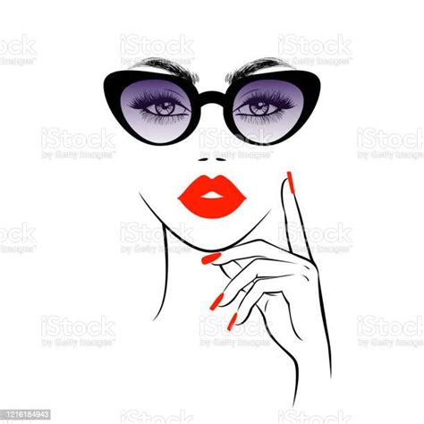 세련된 선글라스 손 재치 빨간 손톱 빨간 입술 티셔츠 인쇄 패턴 추상 벽지 배경패션 여성 뷰티 로고입니다 벡터 그림입니다 안경에 대한 스톡 벡터 아트 및 기타 이미지