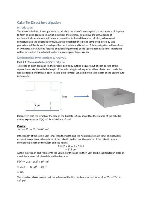 Cake Tin Direct Investigation Mathematical Methods Year 11 Sace Thinkswap