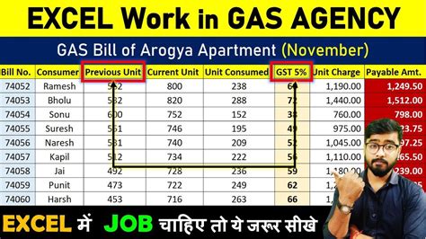 Excel Work In Gas Agency Data Entry In Excel Ms Excel By Rahul