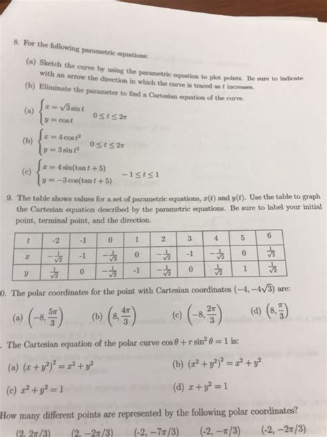 Solved For The Following Parametric Equations A Sketch Chegg