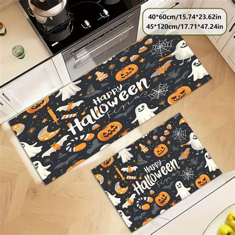 할로윈 주방 러그 세트 100 폴리에스터 섬유 기계 세척 가능 할로윈 호박과 거미 미끄럼 방지 실리콘 바닥 Temu Republic Of Korea