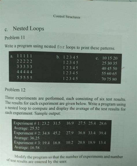 Solved Control Structures C Nested Loops Problem Write A Chegg