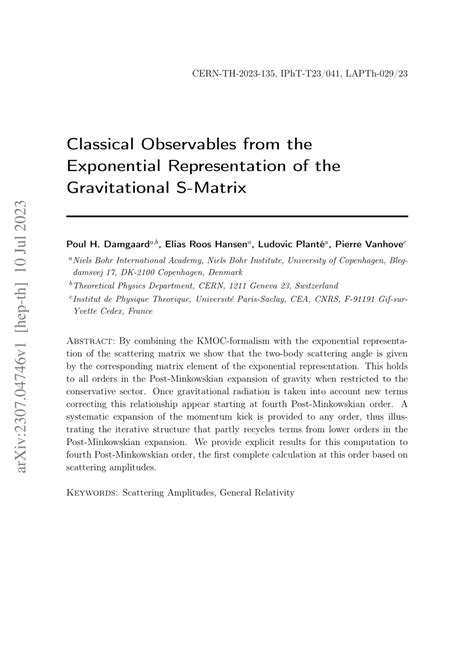 Pdf Classical Observables From The Exponential Representation Of The Gravitational S Matrix