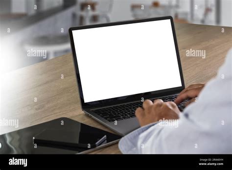 Digital Tablet Computer Close Up Man Using Tablet Hands Man Multitasking With Isolated Screen