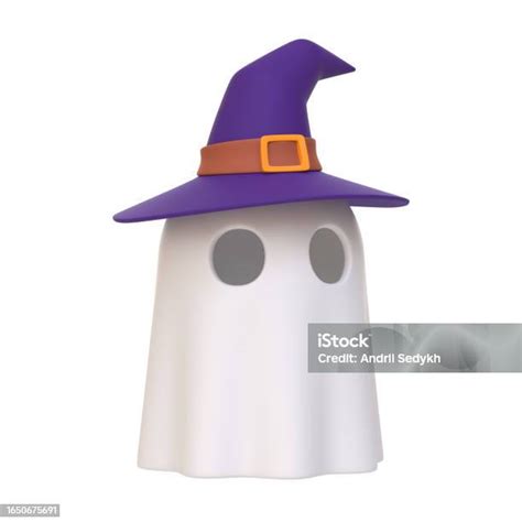 하얀 배경에 고립된 마녀 모자를 쓴 간단한 할로윈 만화 유령 10월에 대한 스톡 사진 및 기타 이미지 10월 3차원 형태 가을 Istock
