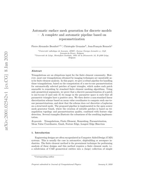 pdf automatic surface mesh generation for discrete models a complete and automatic pipeline