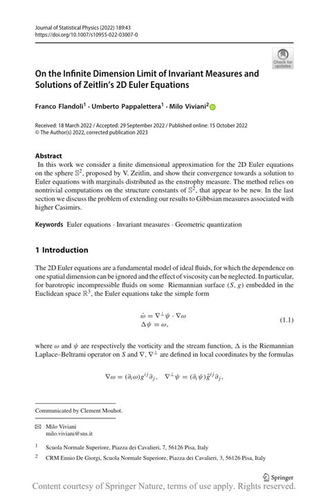 Pdf On The Infinite Dimension Limit Of Invariant Measures And Solutions Of Zeitlins 2d Euler Pdf On The Infinite Dimension Limit Of Invariant Measures And Solutions Of Zeitlins 2d Euler