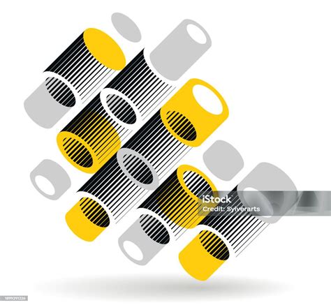 실린더 패턴 벡터 추상 3d 등각 투영 배경 리드미컬한 구조의 기하학적 벽지 건설 테마 창의적인 디자인 3차원 형태에 대한 스톡