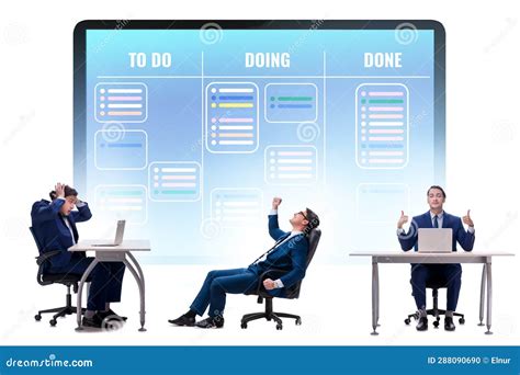 Businessman Working On Kanban Board With Tasks Stock Photo Image Of Brainstorm Kanban