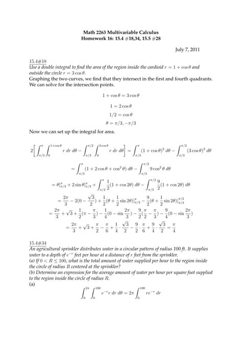 Math 2263 Multivariable Calculus Homework 16 15 4 18 34 15 5