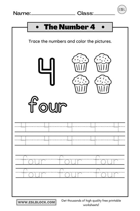 Number 4 Printable Worksheets