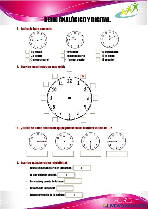Reloj Analógico Y Digital Online Worksheet Map Map Screenshot