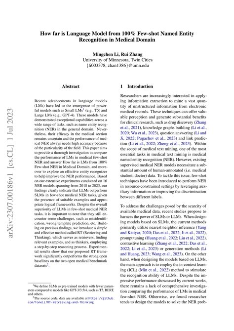 Pdf How Far Is Language Model From 100 Few Shot Named Entity Recognition In Medical Domain