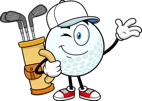 Premium Vector Smiling Golf Ball Cartoon Character Holding Golf Bag And Waving