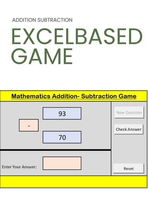 Excel Based Addition Subtraction Game With Mark Tracker