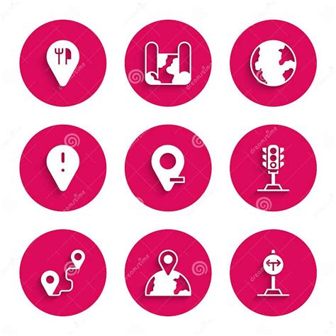 Set Location The Globe Fork In Road Traffic Light Route Location With Exclamation Mark