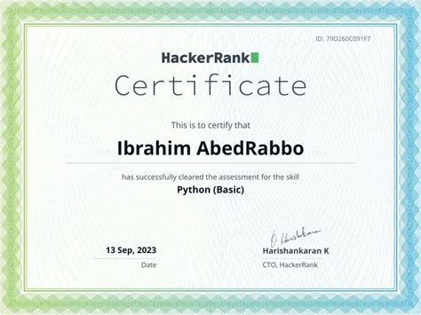 ibrahim abedrabbo on linkedin a hackerrank python certification from