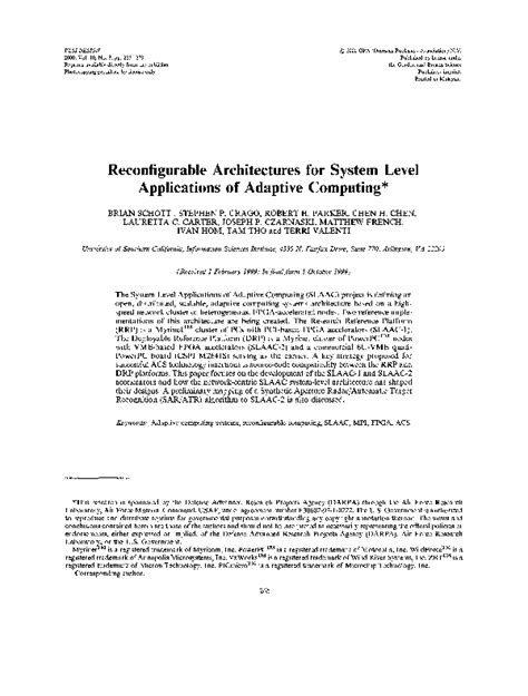 Pdf Reconfigurable Architectures For System Level Applications Of Adaptive Computing