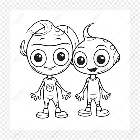 두 만화 캐릭터 색칠 페이지웃다머리소음 없음 Png 일러스트 무료 다운로드 Lovepik