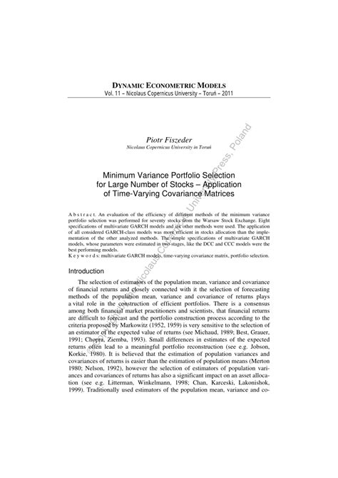 Pdf Minimum Variance Portfolio Selection For Large Number Of Stocks Application Of Time