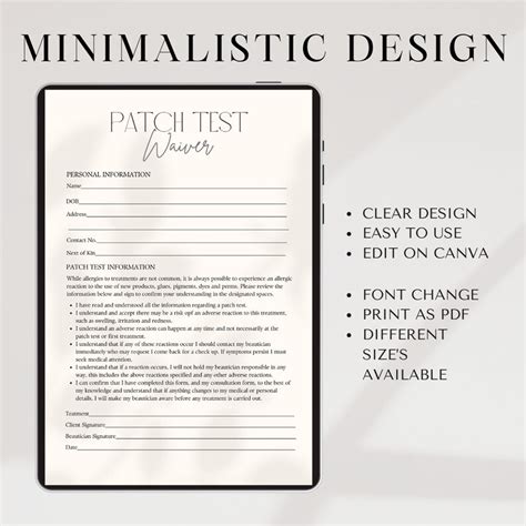 Editable Patch Test Waiver Form Canva Template For Skin Sensitivity Agreement Skin Allergy