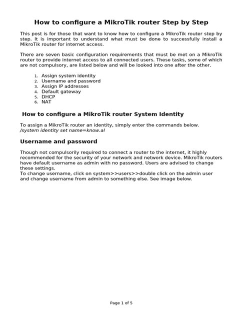 Mikrotik Configuration Step By Step Pdf Ip Address Router Computing