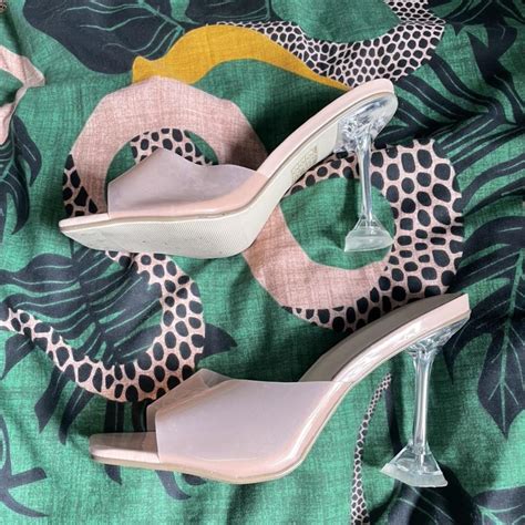 Missguided Mule Heels Pink With A Clear Heel Worn Depop