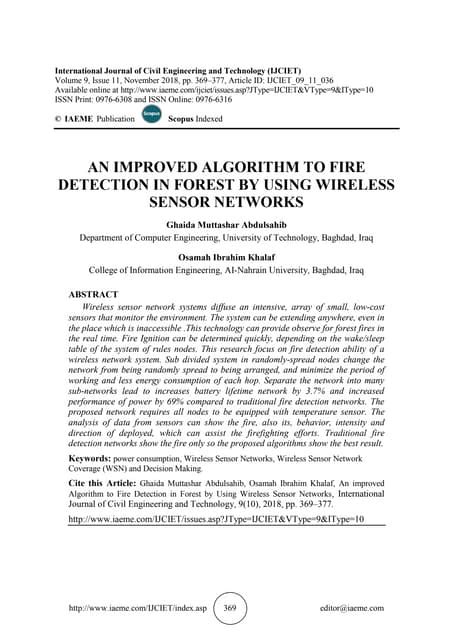An Improved Algorithm To Fire Detection In Forest By Using Wireless Sensor Networks Pdf