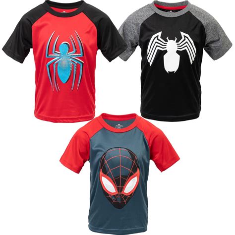 Marvel Spider Man Venom Miles Morales Big Boys 3 Pack Athletic T Shirts