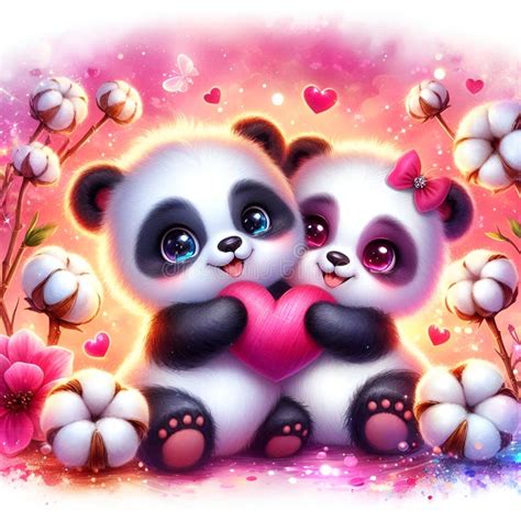 A Cute And Adorable Fluffy Panda Bear Cub In Love Hugging A Heart In Gramicing Face Cute Pose