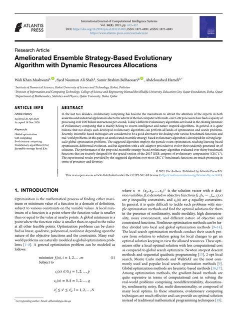 Pdf Ameliorated Ensemble Strategy Based Evolutionary Algorithm With