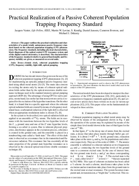 Pdf Practical Realization Of A Passive Coherent Population Trapping Frequency Standard