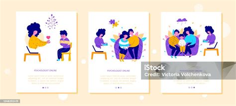 온라인 심리학자와 아동 상담가족 벡터 웹 배너 템플릿 세트 아이에 대한 스톡 벡터 아트 및 기타 이미지 아이 정신 건강