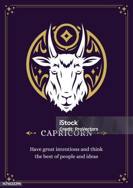염소 자리 조디악 별자리 오컬트 뿔이있는 염소 빈티지 포스터 디자인 템플릿 설명 벡터 0명에 대한 스톡 벡터 아트 및 기타
