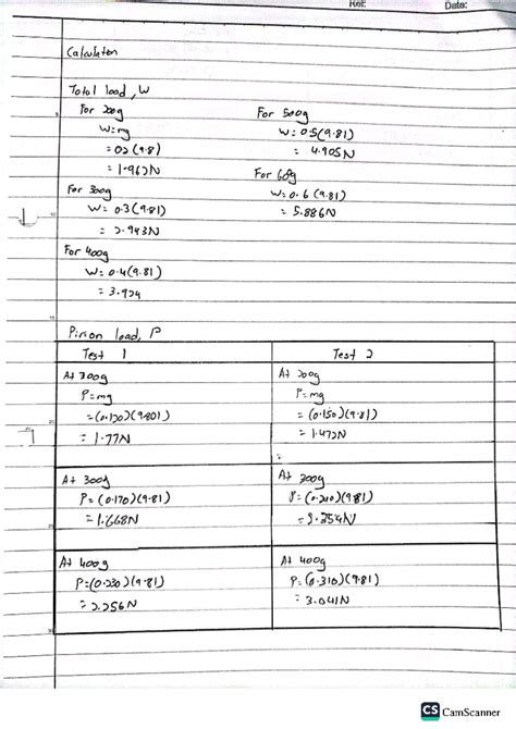 Bevel Gear Calculation Rer Date Calculation Total Load W For 200g