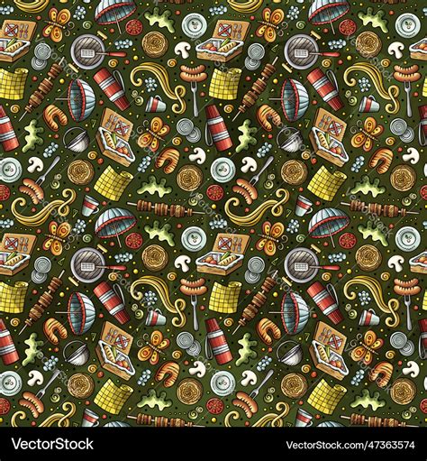 Cartoon Cute Picnic Seamless Pattern Royalty Free Vector