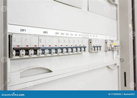 Electrical Panel Has Automatic Fuse Switches Close Up Stock Photo Image Of Distribution