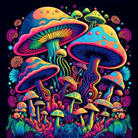 Premium Photo Psychedelic Mushrooms Limited Colors Pattern