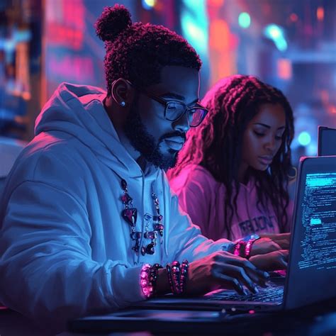 A Vibrant Image Showing Young Coders And Developers Working Diligently Premium Ai Generated Image