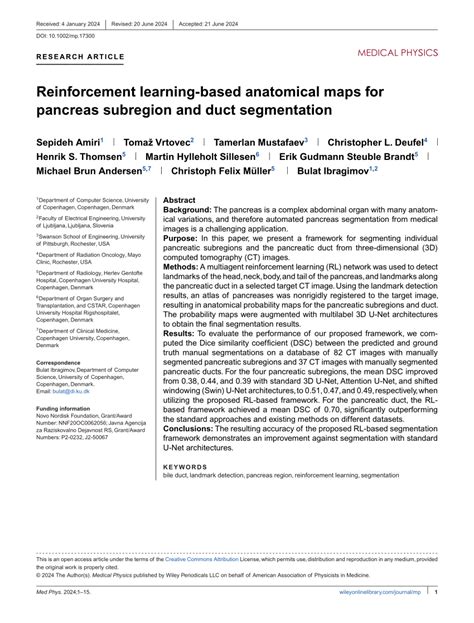 Pdf Reinforcement Learning‐based Anatomical Maps For Pancreas Subregion And Duct Segmentation