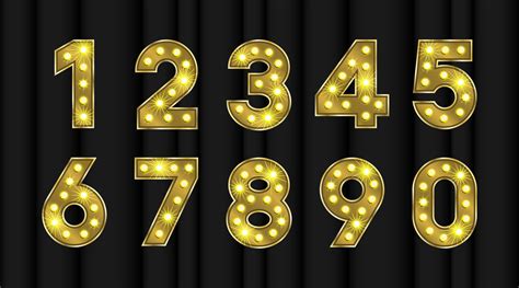 Shiny Numbers In Metal Gold Marquee Font With Bulb Effect For Happy Birthday Or Anniversary