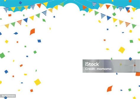하늘에 화환과 색종이 있는 프레임 소재 스포츠의 날 Gw Sw 휴가 사이즈 측면 색종이 조각에 대한 스톡 벡터 아트 및 기타 이미지 색종이 조각 운동회 재료 Istock