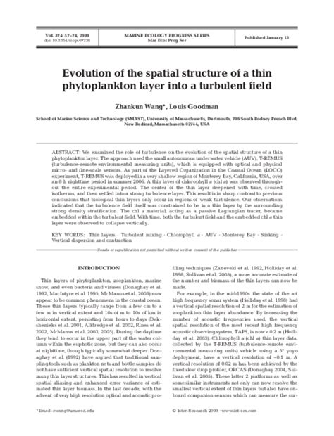 Pdf Evolution Of The Spatial Structure Of A Thin Phytoplankton Layer Into A Turbulent Field