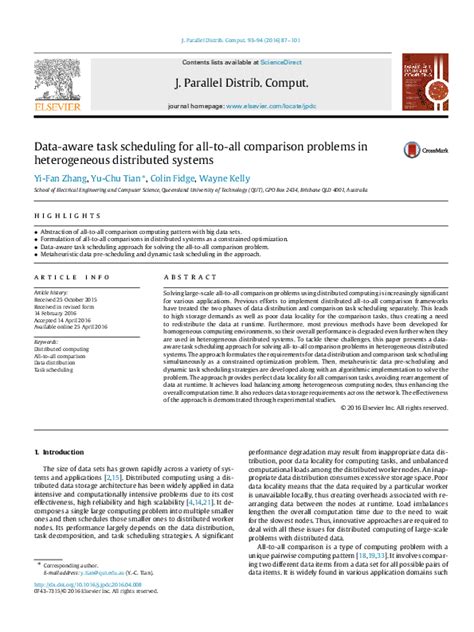 Pdf Data Aware Task Scheduling For All To All Comparison Problems In Heterogeneous Distributed