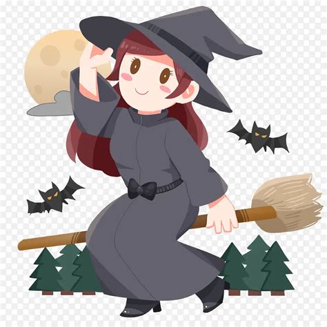 骑扫把的万圣节女巫插画帽子png图片素材下载 图片编号ybbzkgbg 免抠素材网