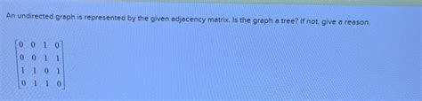 Solved An Undirected Graph Is Represented By The Given