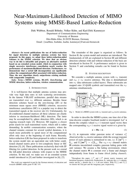 Pdf Near Maximum Likelihood Detection Of Mimo Systems Using Mmse