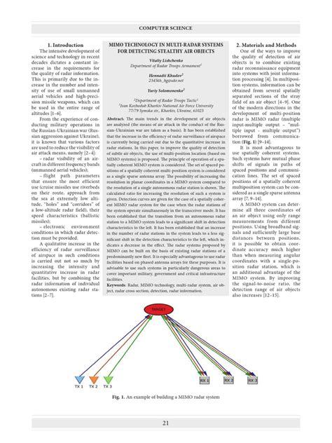 Mimo Technology In Multi Radar Systems For Detecti Pdf Radar Mimo