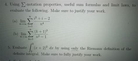 solved 4 using Σ notation properties useful sum formulas