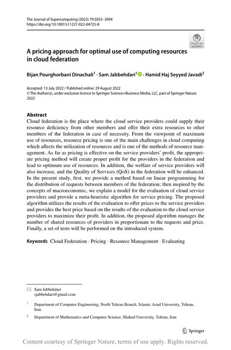 A Pricing Approach For Optimal Use Of Computing Resources In Cloud Federation Request Pdf